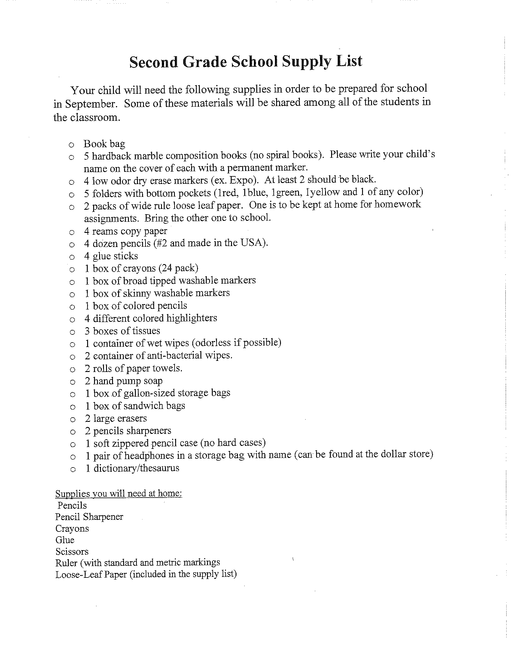 Supply Lists – Gilbert Spruance School